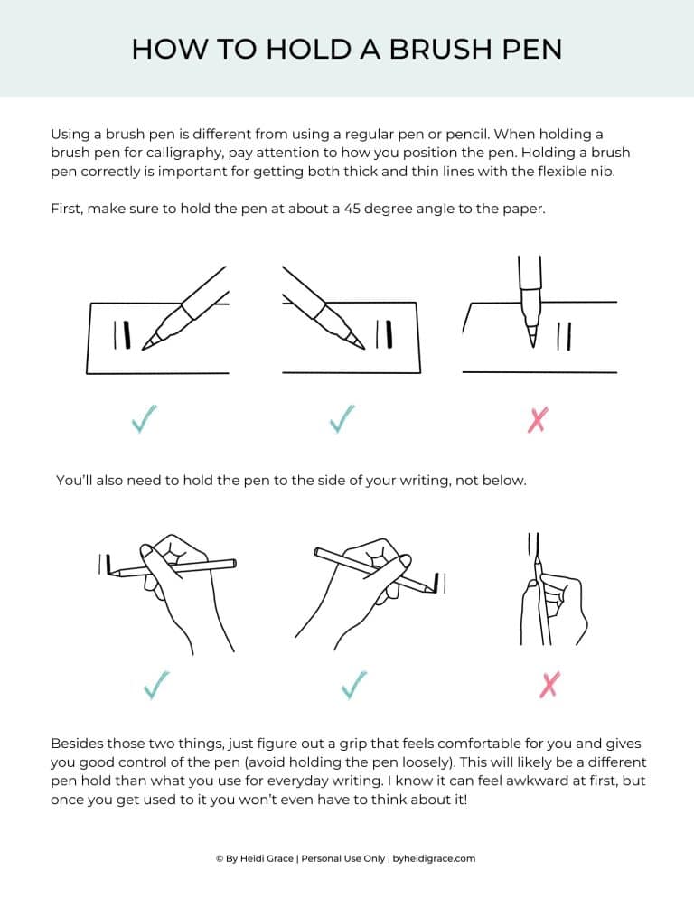 Free Brush Pen Practice Guide - By Heidi Grace
