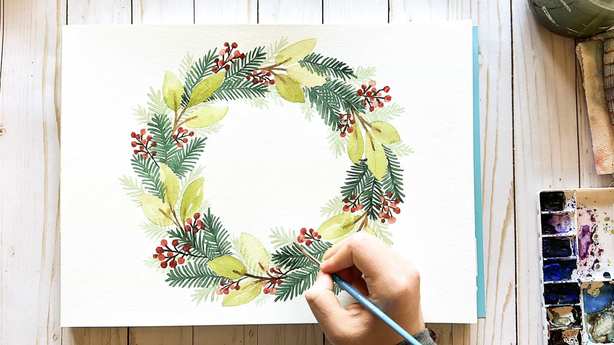 Step by Step Watercolor Christmas Wreath Tutorial (easy and fun!) - By ...