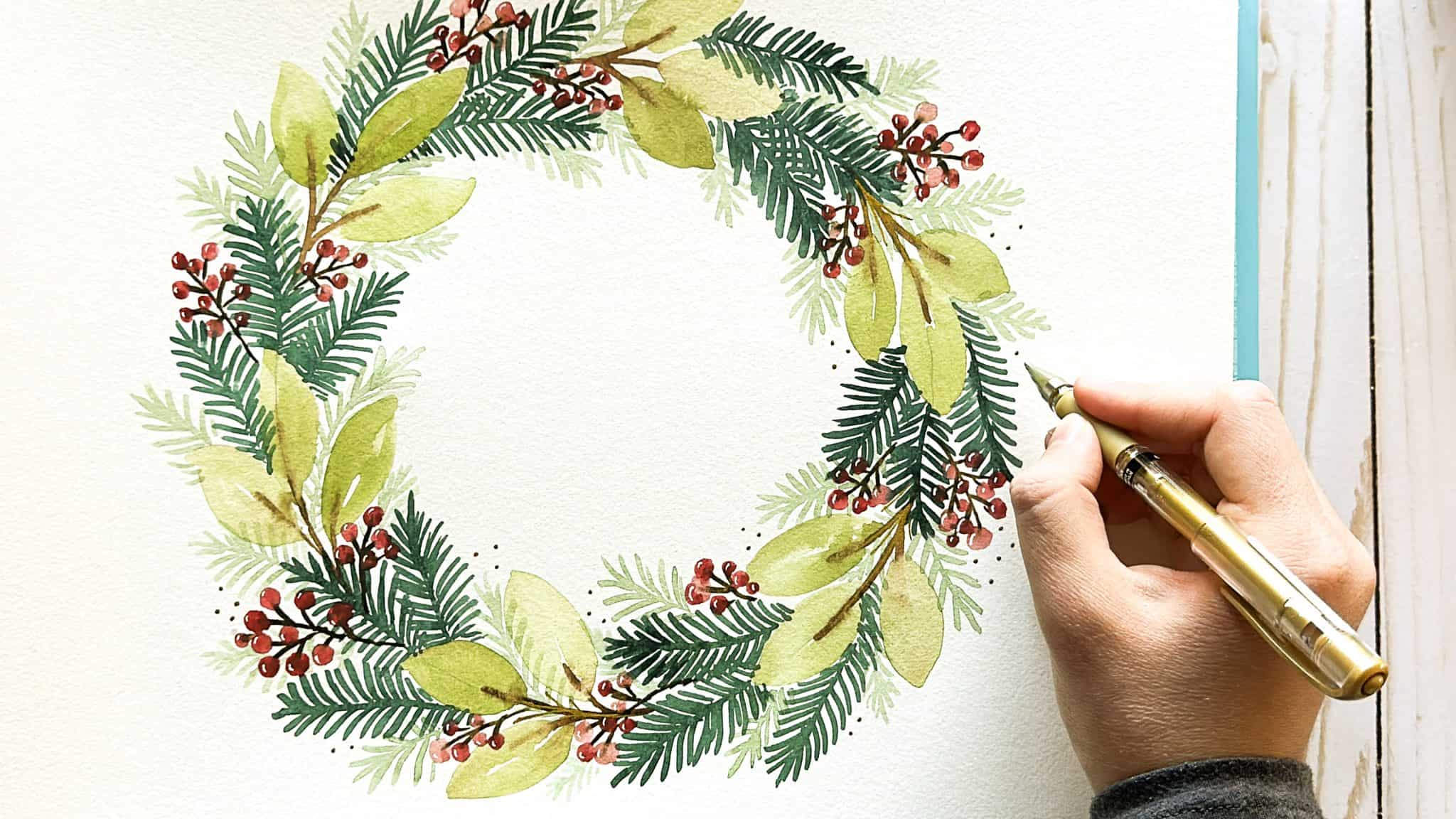 Step by Step Watercolor Christmas Wreath Tutorial (easy and fun!) - By ...